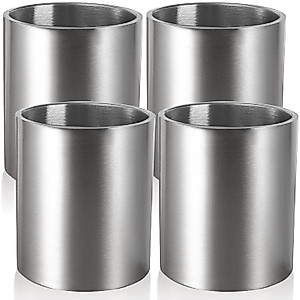 ZEAYEA Set of 4 Stainless Steel Whiskey Glass, 10 oz Double Walled Whiskey Tumbler, Unbreakable Old Fashioned Glass, Bourbon Glass Lowball Glass Great Gift for Men, Whiskey Lover