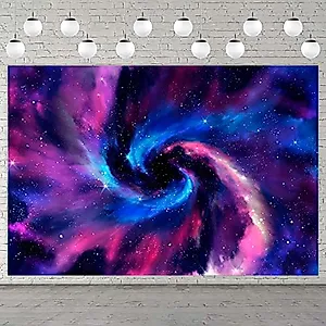 Galaxy Starry Sky Psychedelic Mysterious Universe Banner Backdrop Outer Space Nebula Starry Stars Cosmic Theme Decor Decorations for Boys Girls 1st Birthday Party Baby Shower Supplies Blue and Purple