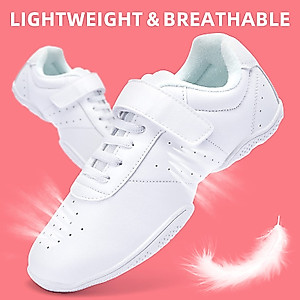 Akk Women Cheer Shoes Youth Girls - White Teen Cheerleading Sneakers Non Slip Durable Hook and Loop Comfortable Breathable Sports Athletic Team Dance Cheer Shoes Size 6.5