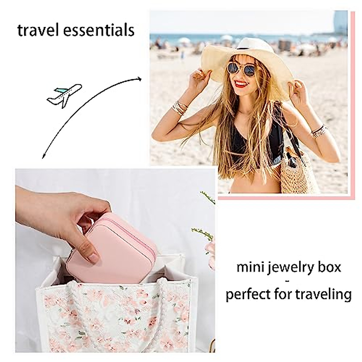 batifine Travel Jewelry Box, Small Travel Jewelry Organizer, Portable Jewelry Box Travel Mini Storage Organizer Portable Display Storage Box For Rings Earrings Necklaces Gifts (Pink)