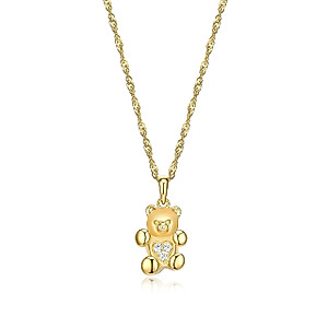 MORGAN & PAIGE 18k Yellow Gold Plated Sterling Silver Round White Cubic Zirconia Bear Pendant Necklace, 18"