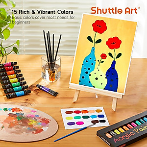 Shuttle Art 69 Pack Acrylic Paint Set, Acrylic Painting Set with 2 Pack of 15 Colors Acrylic Paint, 3 Sets of Wooden Easels, Canvas, Brushes & Palettes, Art Painting Supplies for Kids Adults Beginner