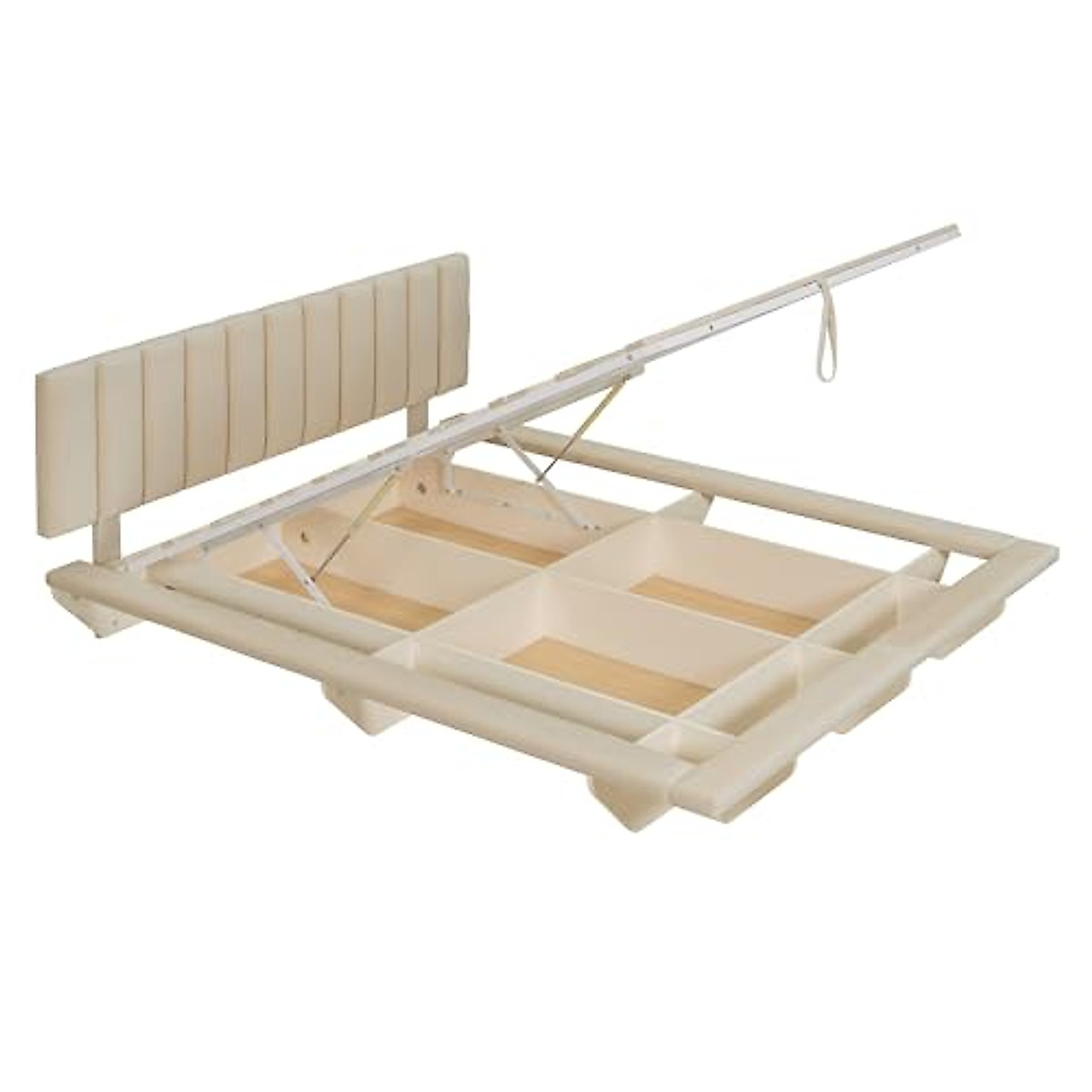 Acosure Queen Size Hydrualic Upholstered Floating Bedframe with LED Light & USB Port,Velvet Upholstered Platform Bed W/Storage,Space Saving,Beautiful Furniture for Bedroom Guest Room Apartment,Beige