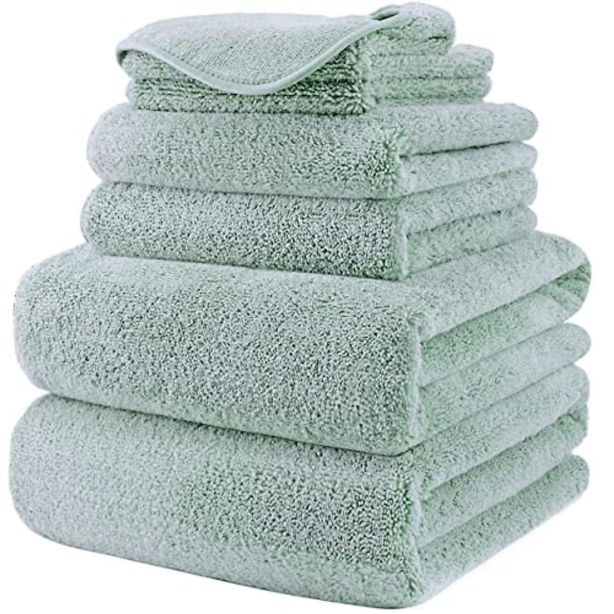 POLYTE Oversize, 60 x 30 in., Quick Dry Lint Free Microfiber Bath Towel Set, 6 Piece (Green)