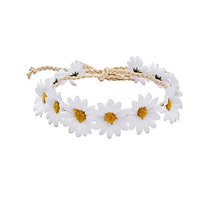 Floral Fall Boho Sunflower Crown Hippies Daisy Hair Wreath Bridal Headpiece Photo Props DY-01 (White)