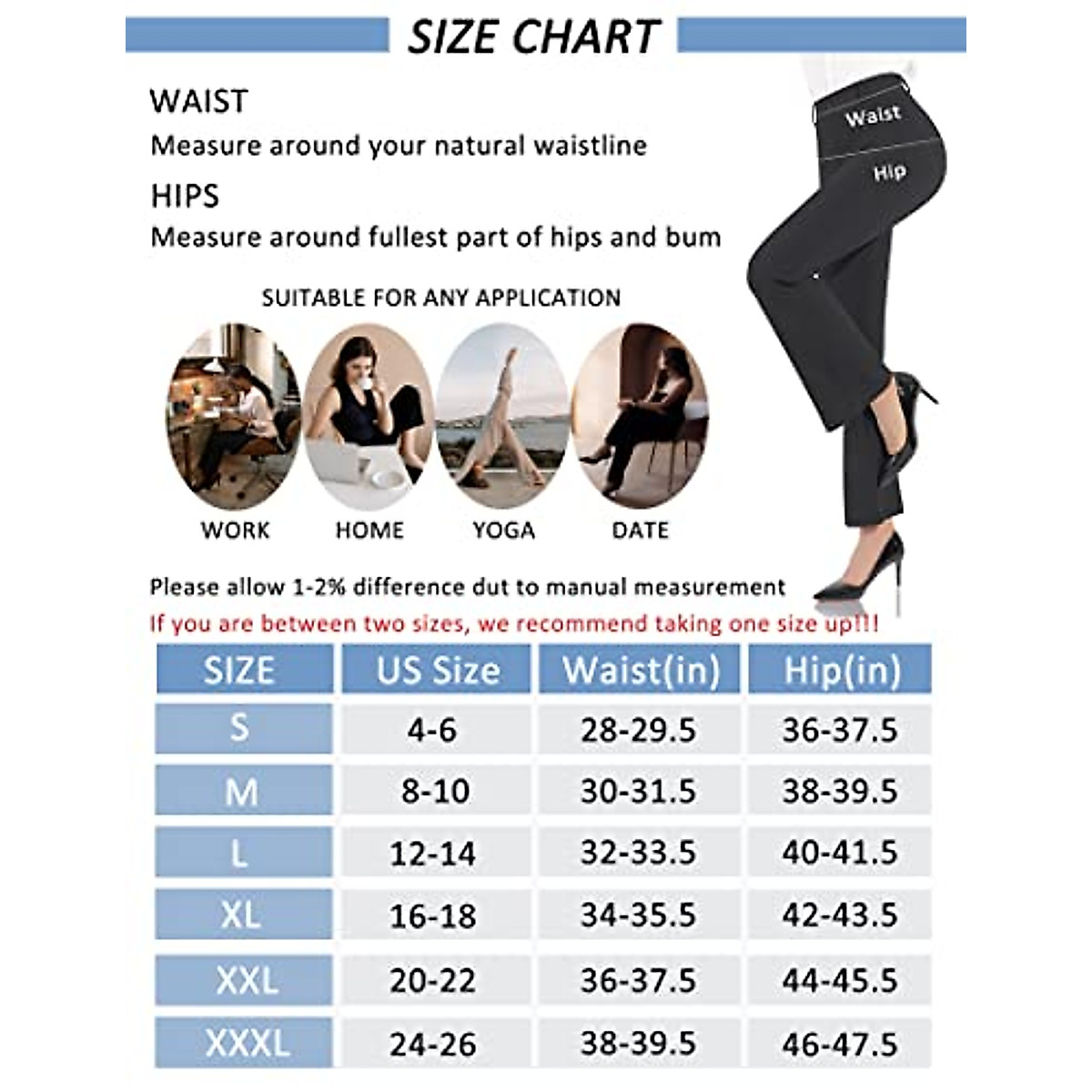 PMIYS Stretchy Dress Pants for Women Bootcut Yoga Pants Wide Leg Work Pant with Pockets XX-Large Black
