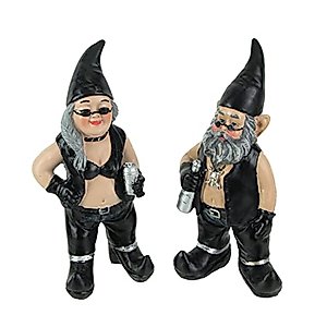 Gnoschitt and Gnofun Thirsty Biker Garden Gnome Statues 7.5 Inches High Funny Indoor Outdoor Figurines