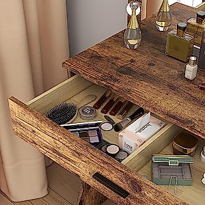 Vanity Desk with Mirror and Lights, Vanity Set Makeup Vanity Table with Adjustable Lights One Drawer Storage Makeup Table with Stool Vanity Desk for Bedroom (Brown)