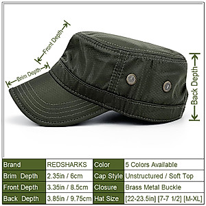 REDSHARKS womens Hidden Pocket Cadet Army Quick Dry Military Style Flat Top Baseball Dad Sun Cap, Green, X-Large