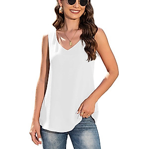 Jouica Women's White Chiffon Tank Summer Sleeveless Blouse Business Tank Flowy Tops for Women,White,Large