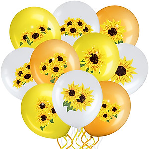 45 Pieces Sunflower Party Decorations Balloons Sunflower Latex Balloons 12 Inches Yellow White Sunflower Balloons for Summer Sunflower Themed Baby Shower Birthday Wedding Party Decorations Supplies