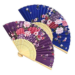 MUSISALY 2pcs Silk Folding Chinese Silk Fans Hand Folding Fans Chinese Hand Fan chinese fan Chinese Folding Fans Japanese Hand Fan collapsible fan hand fans bamboo ancient fan men and women