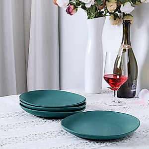 fanquare 8" Green Matte Dessert Plates Set of 4, Large Porcelain Pasta Plates, Modern Ceramic Dishes Set, Salad Plate