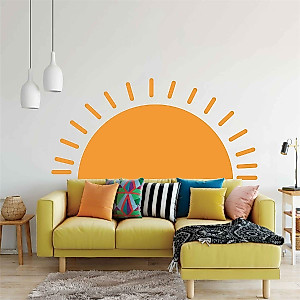 Half Sun Wall Stickers Home Decoration Yellow Sunrise Wall Stickers for Kids Room Baby Nursery Decals YT5993 (Yellow, Large 44X22inch)