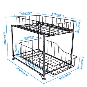 Pull Out Cabinet Organizer, 2 Tier Under Sink Organizers and Storage With Sliding Baskets, Stackable Iron Under Sink Storage for Kitchen, Bathroom, Cabinet, Countertop, Office and More, 1 Pack, Black