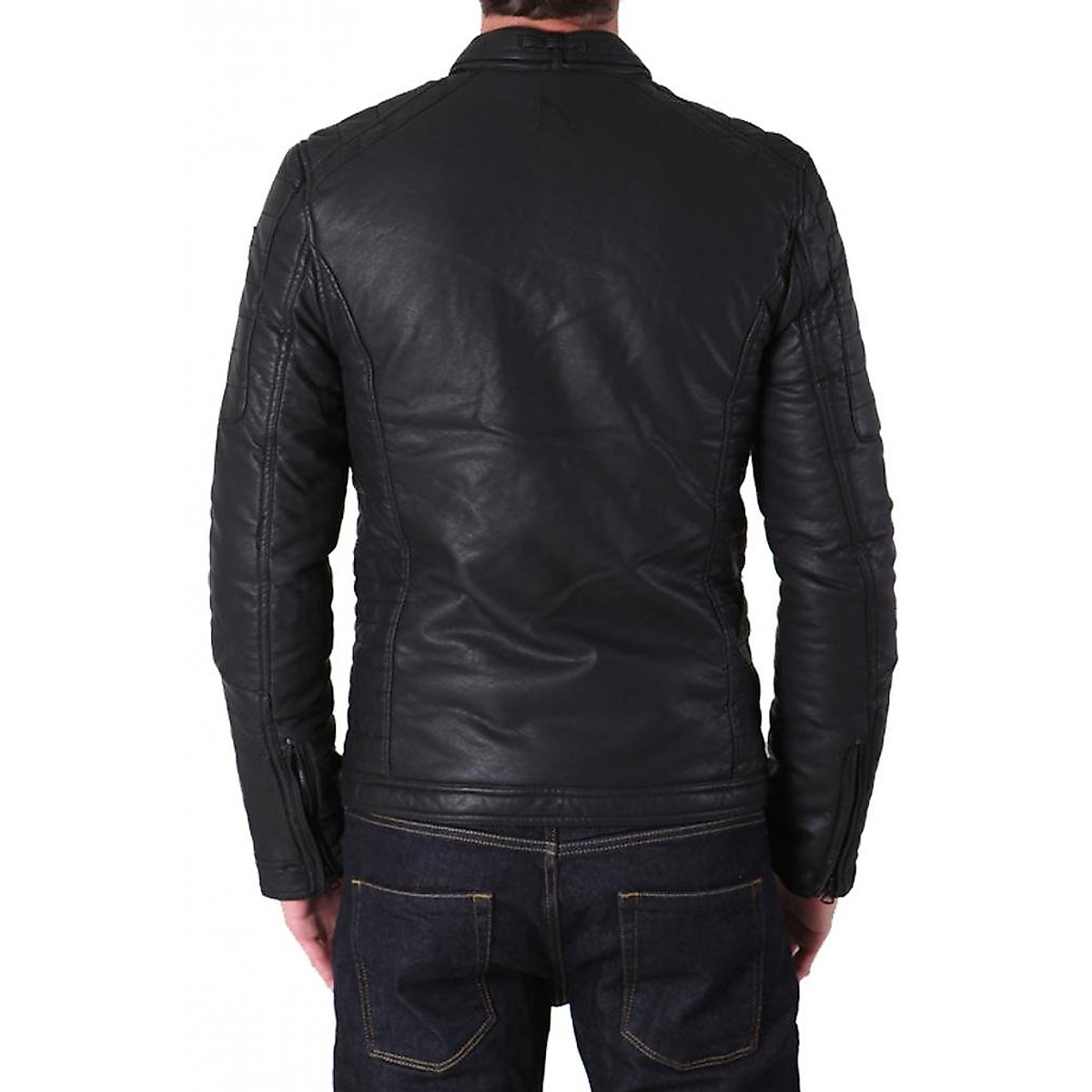 Men's New Black Genuine Cow-Hide Leather Stylish Motorcycle Jacket C214 XL Black