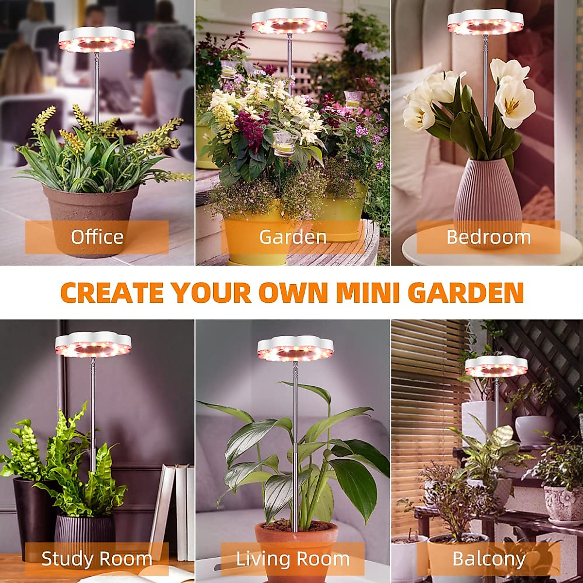 PDGROW LED Grow Light for Indoor Plants, Full Spectrum Plant Halo Lights with Red Light, Height Adjustable Growing Lamps with Timer, 3 Lighting Modes & 10 Dimmable Brightness for Small Plants (1 Pack)