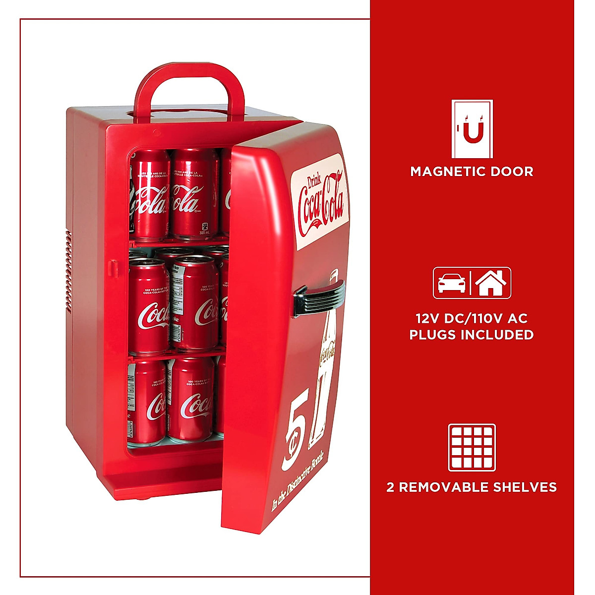Coca Cola Retro Mini Fridge 18 Can Beverage Cooler Portable Compact Refrigerator for Home Office Dorm Travel Thermoelectric Energy Efficient Quiet Operation Small Appliance