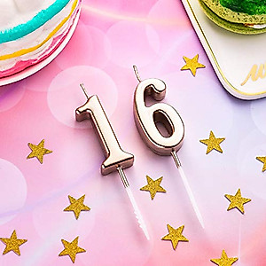 16th Birthday Candles Cake Number Candles Happy Birthday Cake Candles Topper Decoration for Birthday Wedding Anniversary Celebration Favor, Champagne Gold