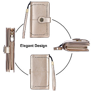 Lavemi Womens Large Capacity Genuine Leather RFID Blocking Wallets Wristlet Clutch Card Holder(Black)