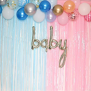 Pastel Fringe Curtains 3.2 ft x 6.6 ft Baby Shower Gender Reveals Party Decoration Party Photo Backdrop (Pink/Blue)