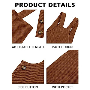 Ciaorbis Kids Girl Boy Corduroy Overall Solid One-Piece Pants with 2 Pocket Suspender Trousers 4-6Years