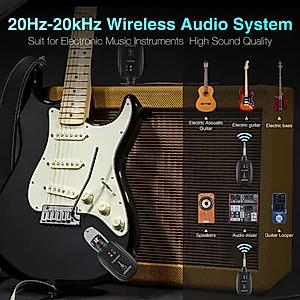 LEKATO Wireless Guitar System Built-in Rechargeable 4 Channels Wireless Guitar Transmitter Receiver for Electric Guitar Bass Violin