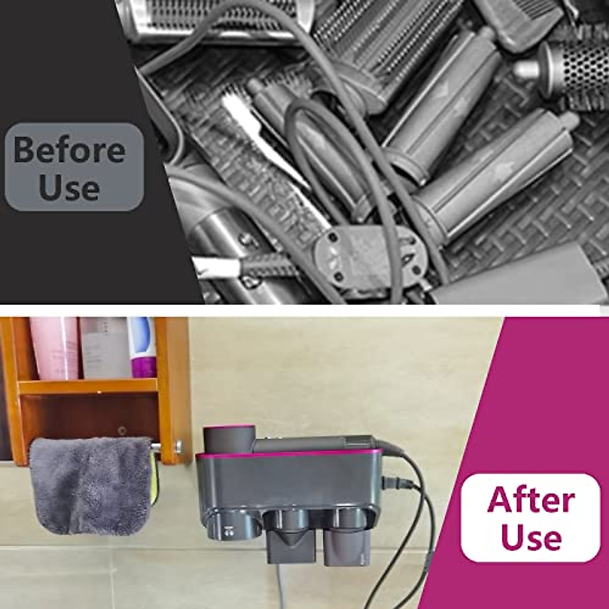 EID Smart Hand Dryer,Hair Dryer Holder for Dyson Hair Dryer Wall Mounted,Non-Perforated Organizer Holders for The Bathroom,Dual-Purpose for Storage Rack and Hand Dryer