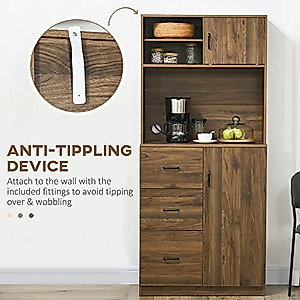 HOMCOM 70" Buffet Hutch with 3 Drawers, Kitchen Pantry with Sliding Door, Large Cabinet and Adjustable Shelves, Walnut