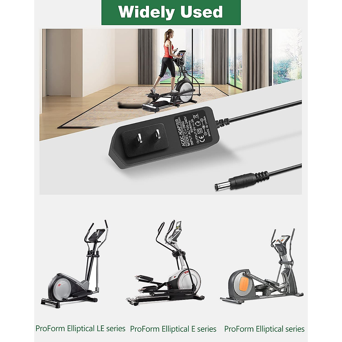 JOVNO 6V 2A DC Power Supply AC/DC Adapter Charger Cord for ProForm Elliptical Smart Strider 480 490 500 600 LE, 390 395 475 510 E, 510 EX, 400 700 Cardio Cross Trainer Exercise Bike, 6.6ft