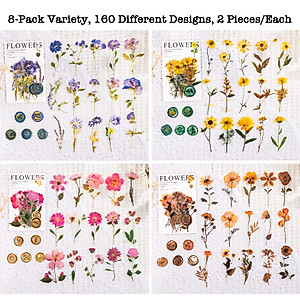 Knaid Pressed Flower Themed Stickers Set (320 Pieces) Dried Flowers Resin Stickers Decals Floral Botanical Journaling Stickers for Scrapbook Supplies Junk Journal Bullet Journal Planner Laptops