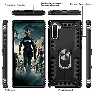 LeYi for Samsung Note 10 Case: Galaxy Note 10 Phone Case with [2 Pack] Camera Lens Protector, Military-Grade Shockproof Protective Case with Metal Ring Kickstand for Samsung Note 10, Black