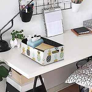 Fabric Storage Cube (Geometric Gold Pineapple) 13.7 × 10.2 × 5.1 inch, Large Capacity Decorative Foldable Storage Basket Organizer with Handles Rectangle Thick for Multi Use