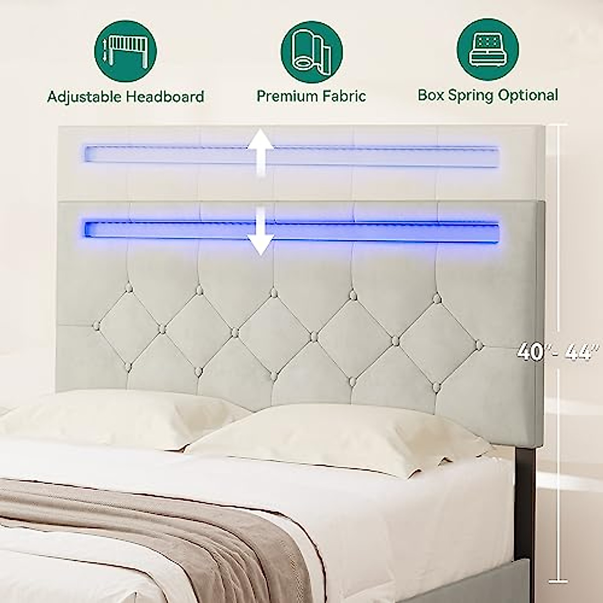 YITAHOME Bed Frame Queen Size, Led Bed Frame with 4 Storage Drawers, Adjustable Upholstered Headboard Platform Bed with Wooden Slats Support, No Box Spring Needed, Grey