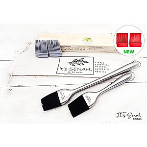 It's Senah | New 7pcs Bundle | 304-Stainless Steel BBQ Grill Basting Brush with 100% Natural, DUST-FREE Cotton Storage Bag, Easy Grip Handle Oil Brush, Anti-Rush Baking, Pastry Cooking Brushes