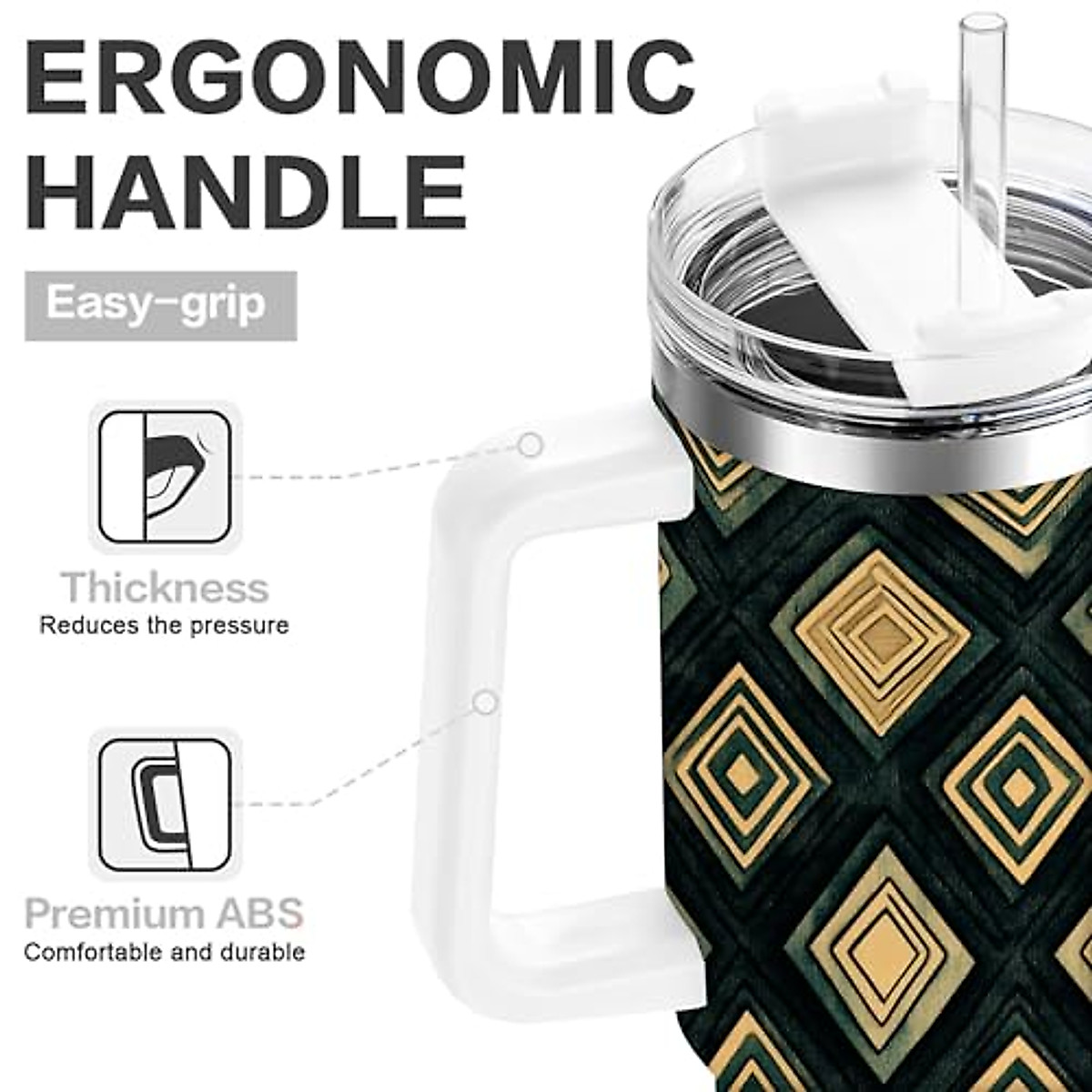 FOCIUZTA Vintage Gold Diamond Pattern Tumbler with lid, Travel Coffee Cup, Ideal for Easter, Gaming Enthusiast, Mother Day, and birthday gifts