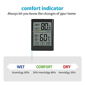 Digital Hygrometer Indoor Thermometer Humidity Meter Room Thermometer with Temperature and Humidity Monitor (Black)