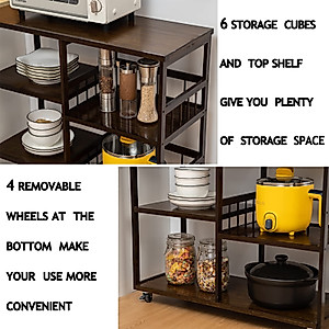 Bamboo Kitchen Baker’s Rack,4-Tier+4-Tier Coffee Bar, Microwave Oven Stand, Large Capacity Utility Storage Shelf Cart on Wheels for Home Kitchen, Living Room and Entrance, Accent (Dark Brown)