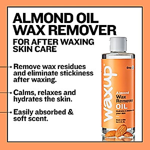 waxup Almond Oil Wax Remover (8 Fl. Ounces), After Waxing Skin Care Product, Post Wax Oil Cleanser for Professional and At Home Waxing For Women and Men.