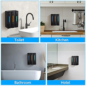 Shampoo and Conditioner Dispenser Shower Soap Dispenser Shower Dispenser 3 Chamber No Drill Shampoo Dispenser for Shower Wall, Body Wash Dispenser Wall Mounted for Bathroom Hotel,1200ML,Black