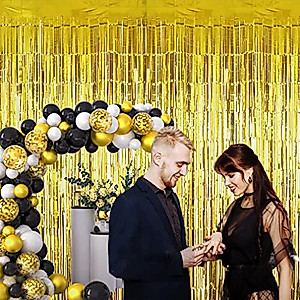 Muhome Gold Foil Fringe Curtain, 4PCS 3.28FT x 8.2FT Tinsel Door Curtains Gold Fringe Backdrop for Wedding Birthday Prom Mardi Gras Graduation Party Decorations