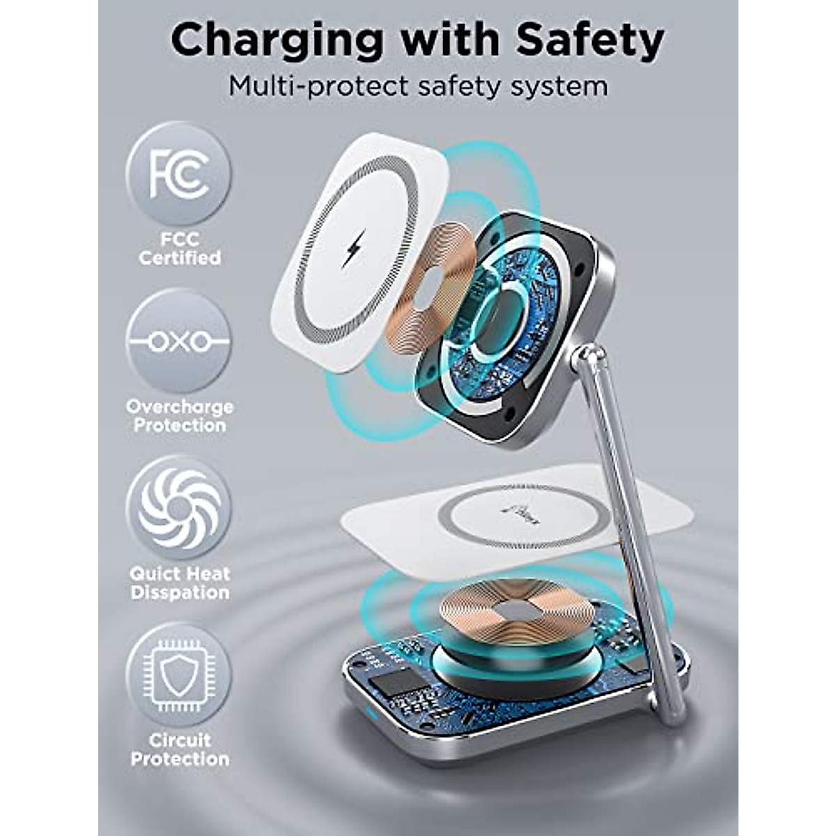2-in-1 Foldable Magnetic Wireless Charger Stand with MagSafe Charging Station for iPhone 14 13 12 11/Pro/Pro Max/Plus/Mini/XS/XR/X/8, Samsung Phones, AirPods 3/Pro/2