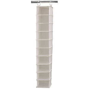 Household Essentials 311328 Hanging Shoe Storage Organizer for Closets |10 Wide Pocket Shelves | Natural Canvas