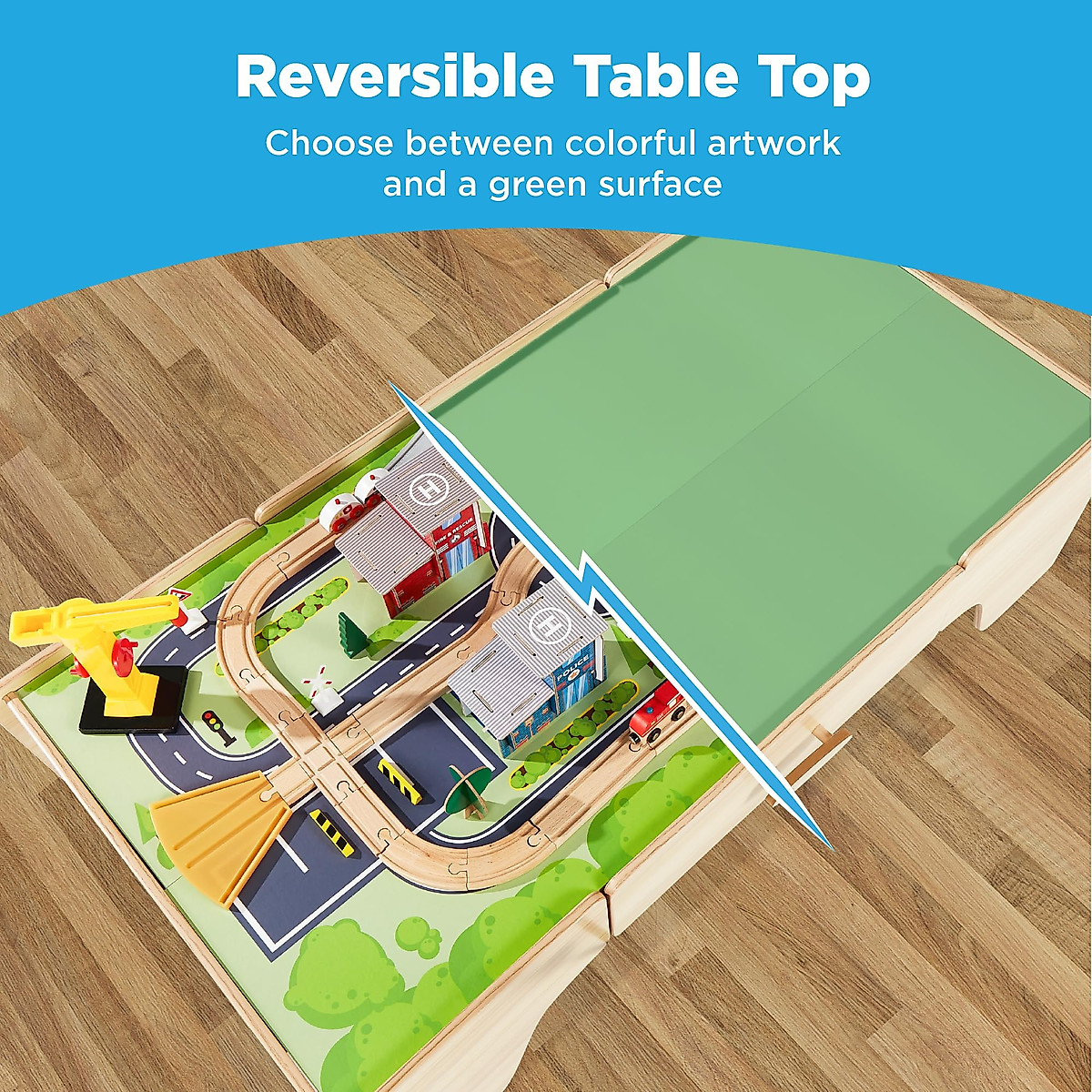 Best Choice Products Large 50in 35-Piece Train Table, Multipurpose Wooden Toy Activity Playset for Children w/Tracks, Reversible Top - Natural