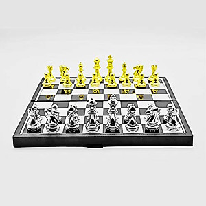 Chess Set Large Portable Chess Set Game Gold&Silver Pieces Board Folding Plate Reinforcement Board Game Children Chess Game Board Set