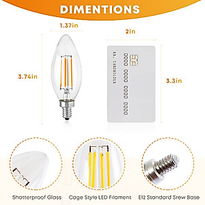 E12 Candelabra LED Edison Bulbs 40W Equivalent, 500 Lumen Soft White B10(C35) Dimmable Chandelier Light Bulbs Ceiling Fan, 5W Clear Glass Vintage Edison Bulb, 6 Pack