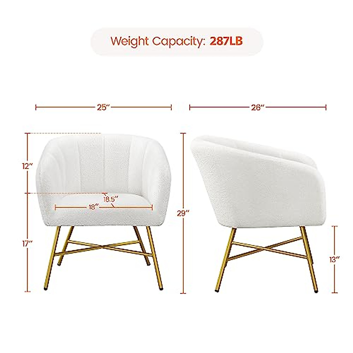 Yaheetech Boucle Barrel Chair, Modern Living Room Chair with Metal Legs and Soft Padded, Comfy Side Chair for Bedroom/Office/Study/Waiting Room, White