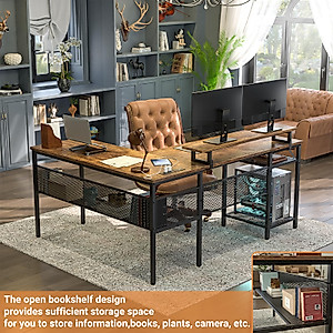 Hyomdeck Reversible L Shaped Computer Desk with Power Outlet & Monitor Stand, 55 Inch Gaming Desk with RGB LED Light, Sturdy Office Corner Desk with Storage Shelf, Easy to Assemble, Rustic Brown