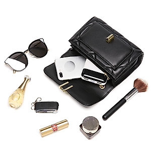 Duomier Small Quilted Purse Crossbody Bag for Womens Gold With Chain Strap Fashion Female Girl Mini 25 (Black)