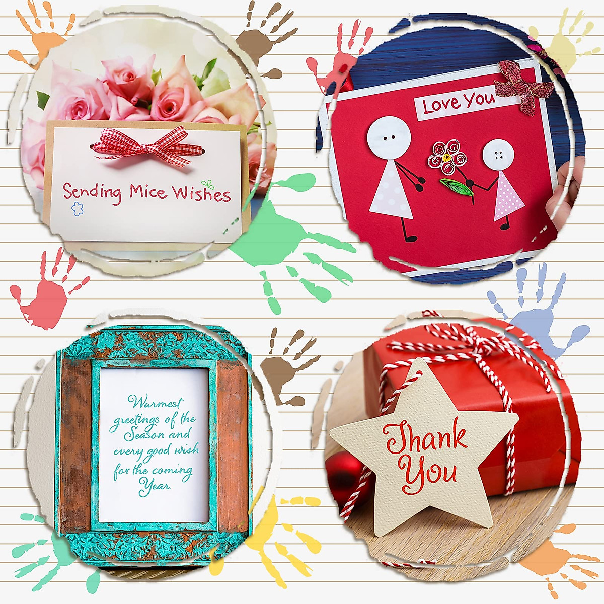 4 Sheets Sentiments Rubber Clear Stamps Set Different Sentiments Rubber Clear Stamp 2 Pieces Acrylic Stamp Blocks Tools with Grid Lines for Holiday Card Making and DIY Scrapbooking Journaling